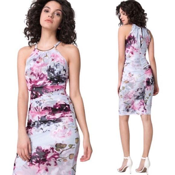 le chateau | Dresses | Le Chateau Pastel Blue Floral Halter Party Dress ...